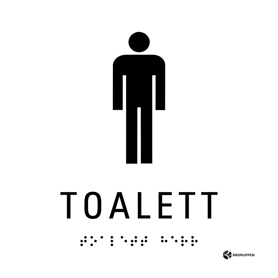 SKYLT TAKTIL TOALETT HERR 150X150 MM TEJP VIT MED SVART TEXT